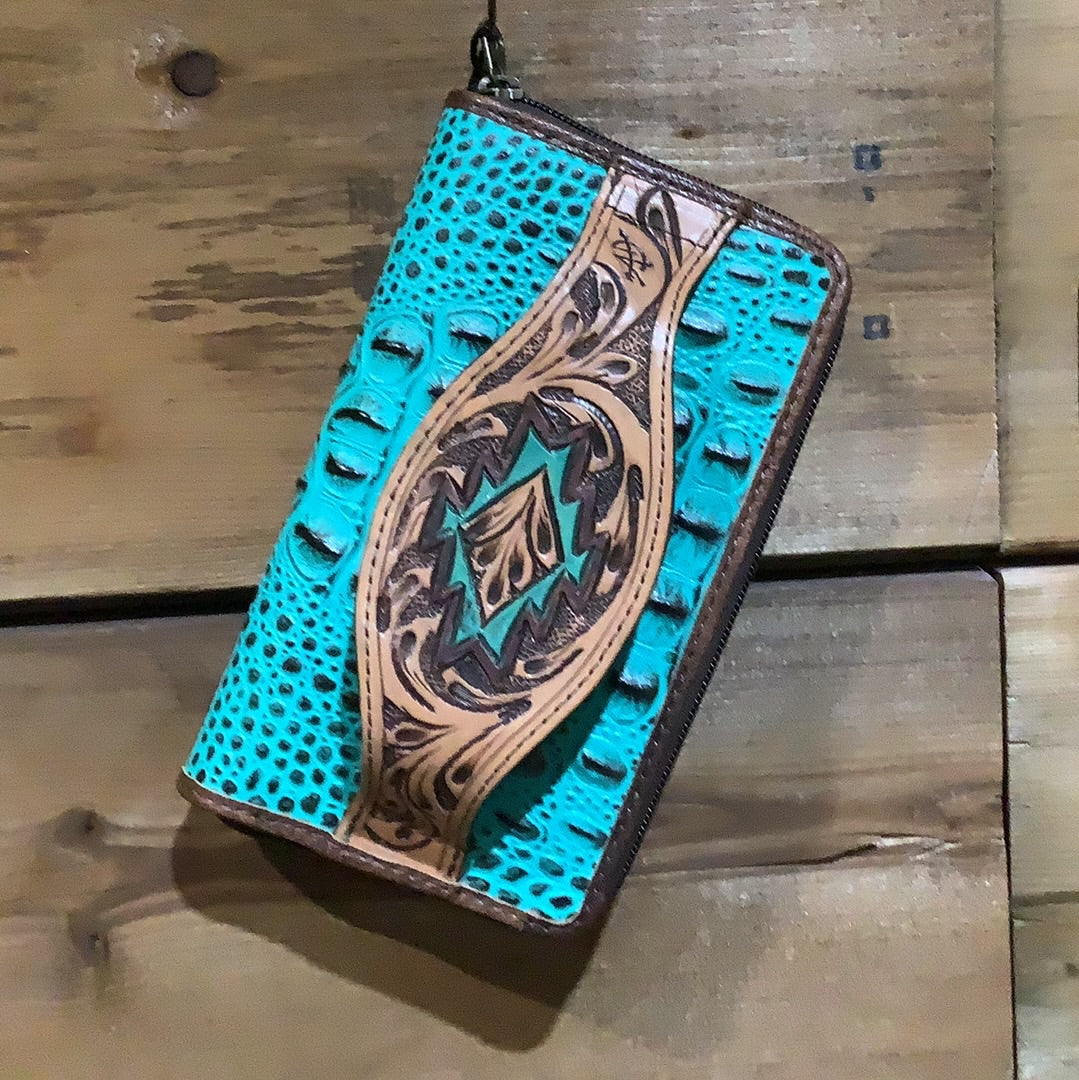 American Darling - Clutch Wallet Hand Tooled - Aztec – K&K Livestock Co.